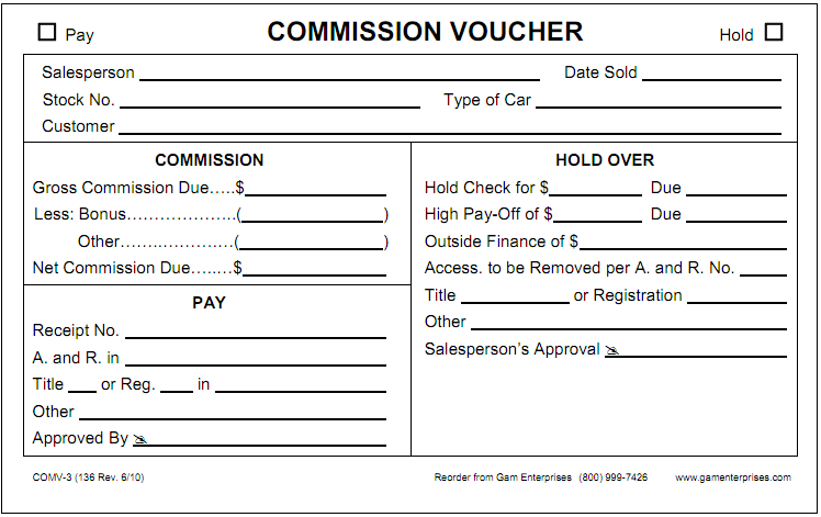 Commission Vouchers – Gam Enterprises