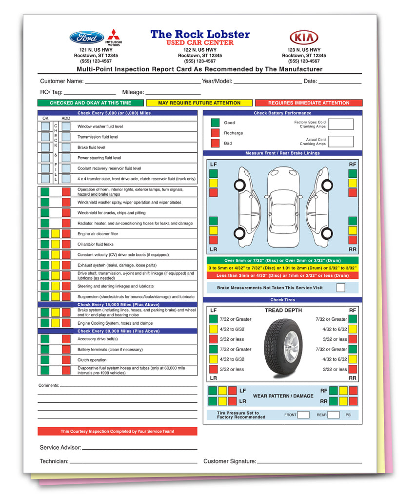 Multi-Point Inspection Forms, Custom | Gam Enterprises