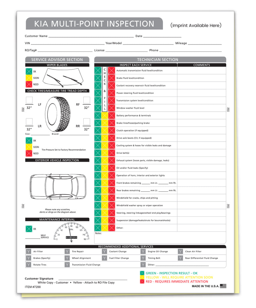 Multi-Point Inspection Forms, 2-Part, Imprinted | Gam Enterprises