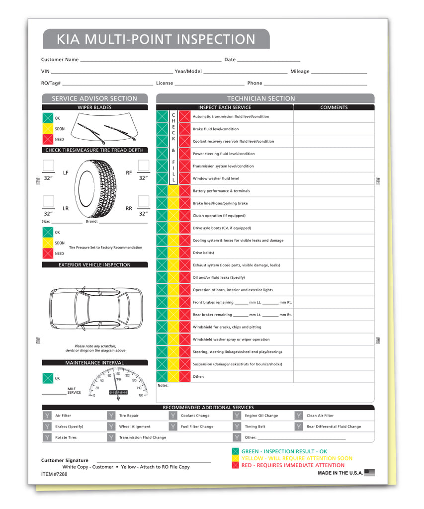 Multi-Point Inspection Forms, 2-Part, Plain | Gam Enterprises