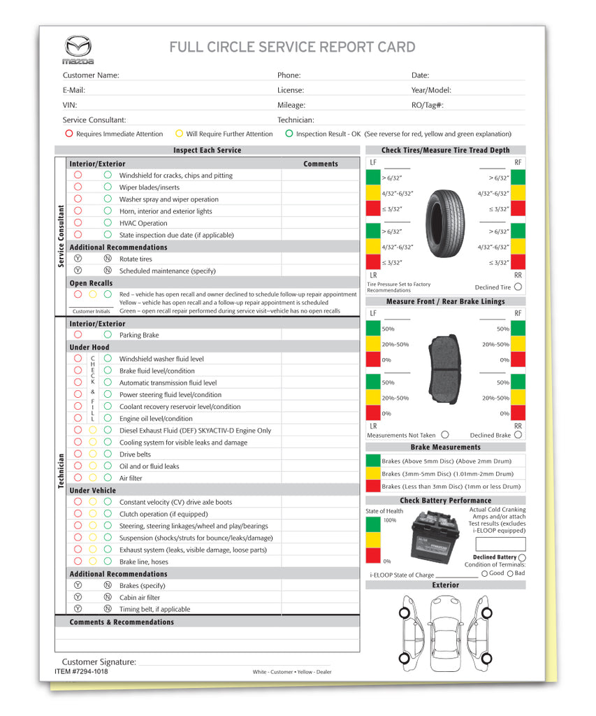 Multi-Point Inspection Forms, 2-Part, Plain | Gam Enterprises