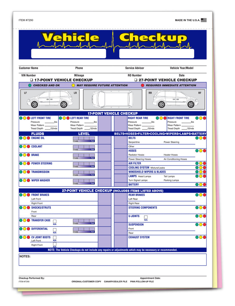 Multi-Point Inspection Forms, 3-Part, Plain | Gam Enterprises