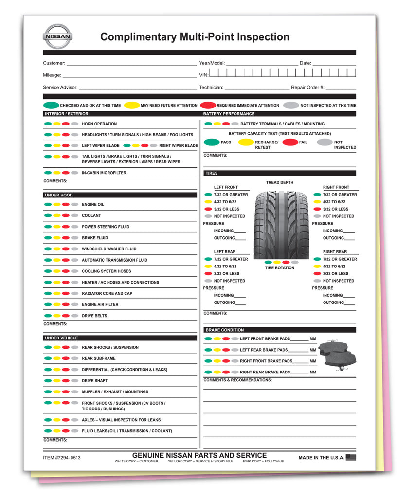 Multi-Point Inspection Forms, 3-Part, Plain | Gam Enterprises